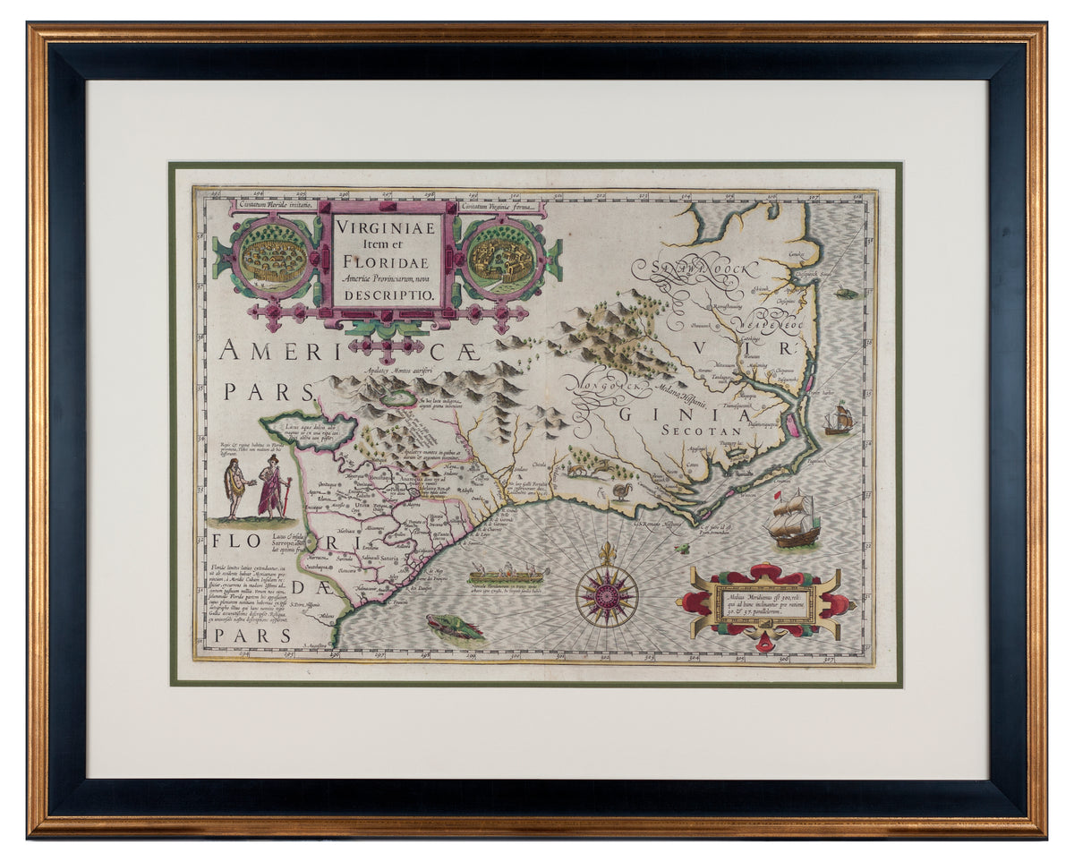 Virginia and Southeast by Jodocus Hondius 1606-1636 – Frameabilia